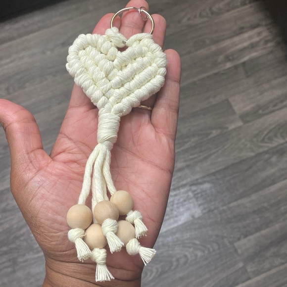 Hand Crafted | Accessories | Macrame Heart Keychain With Wood Beads And ...